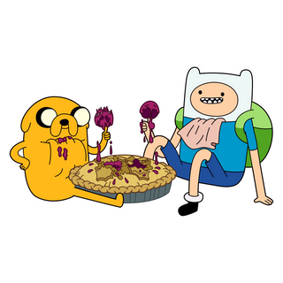 Finn and Jake Eating Pie Sticker - Sticker Mania