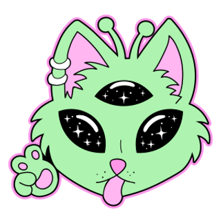 Three-Eyed Alien Cat Sticker - Sticker Mania