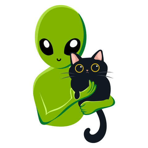 Alien with a Cat Sticker - Sticker Mania